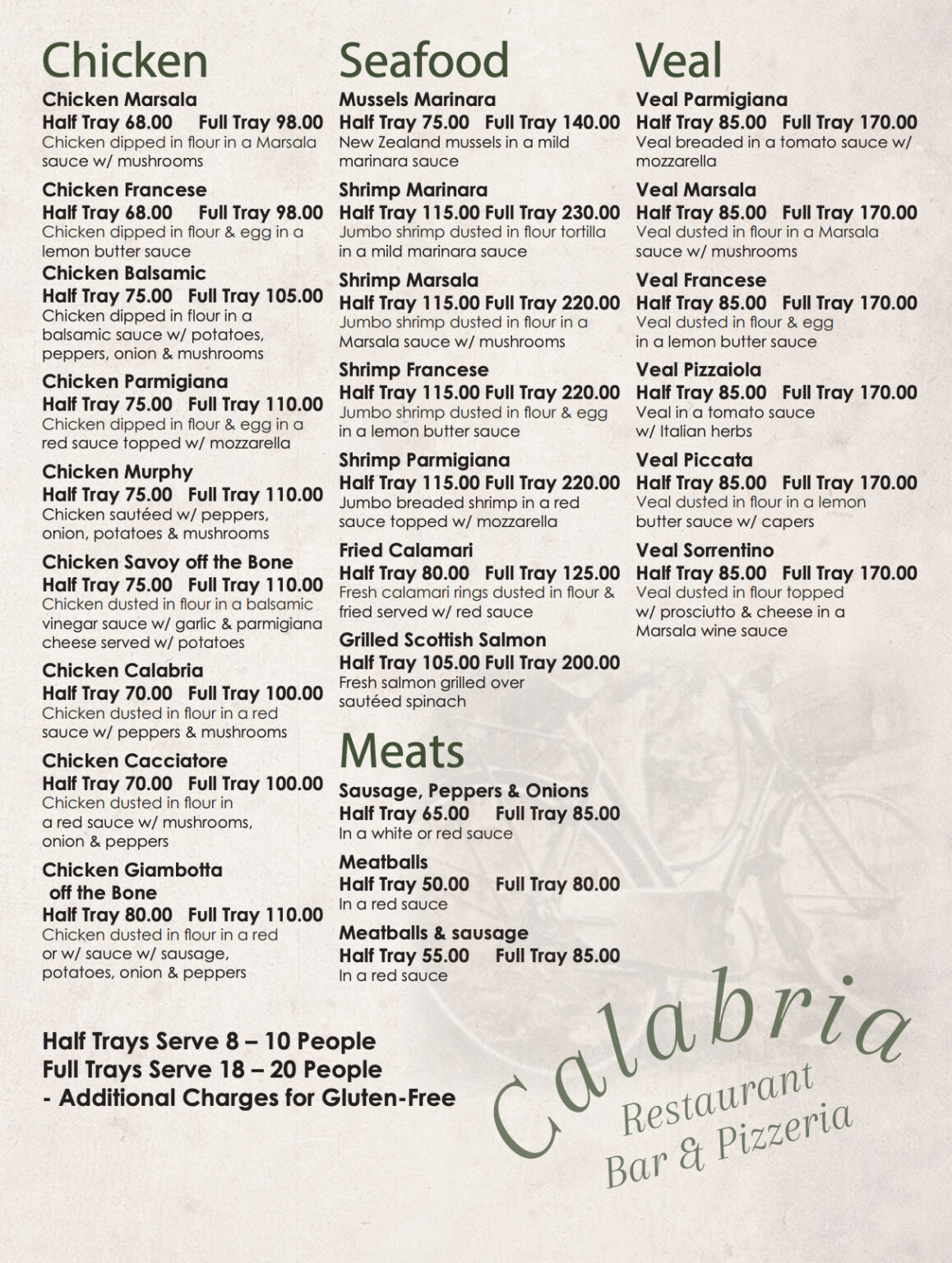 Catering Menu | Calabria Restaurant & Pizzeria