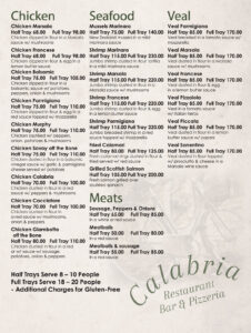 Catering Menu | Calabria Restaurant & Pizzeria